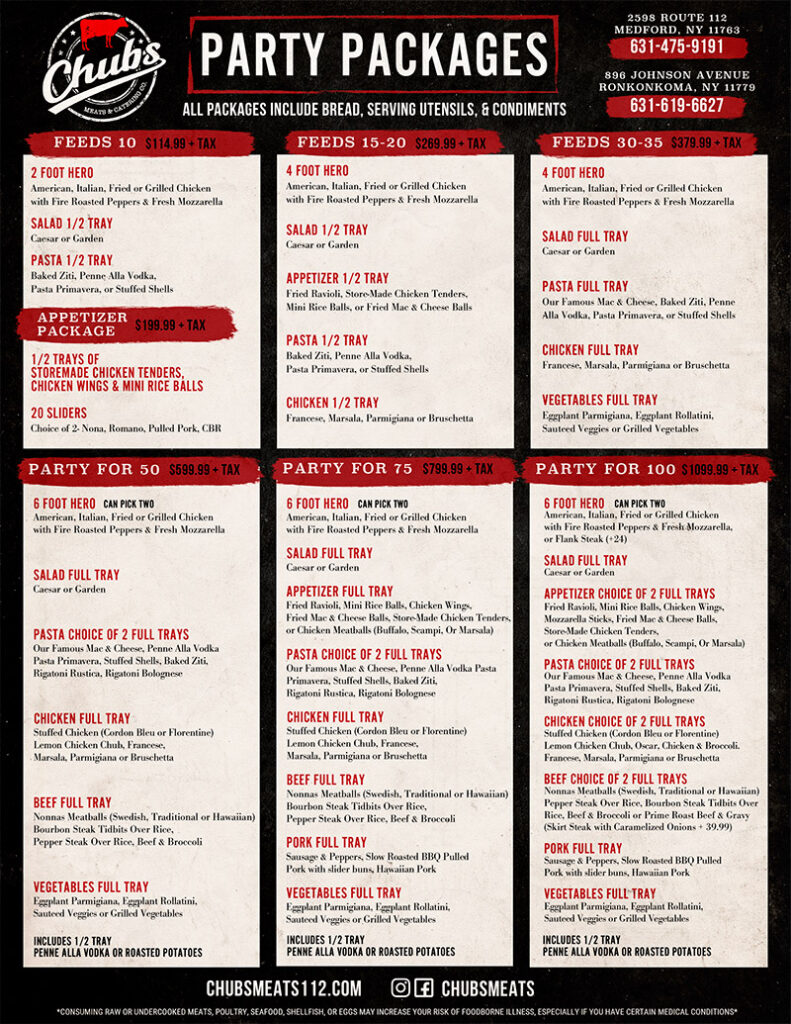 Chubs Catering Specials | Catering Menu